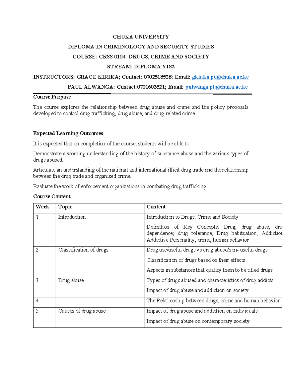 crime and drugs - CHUKA UNIVERSITY DIPLOMA IN CRIMINOLOGY AND SECURITY ...