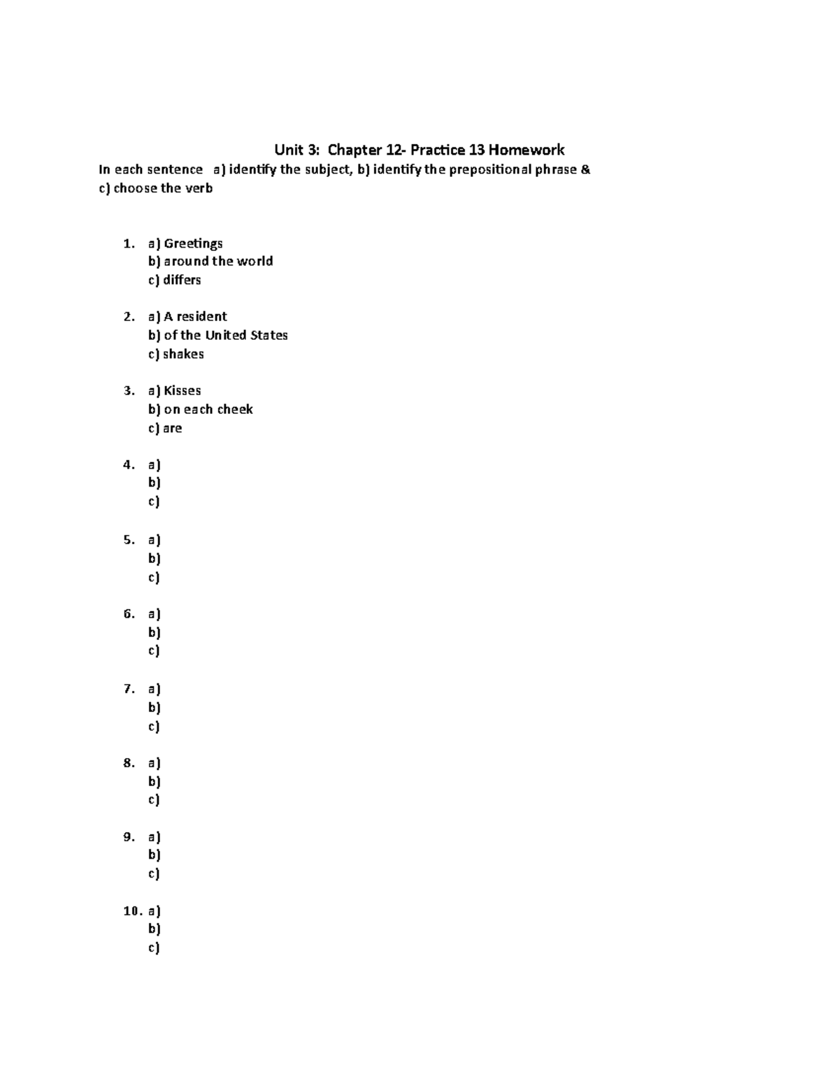 Unit 3 Chapter 12 Homework-2 - Unit 3: Chapter 12- Practice 13 Homework In each sentence a ...