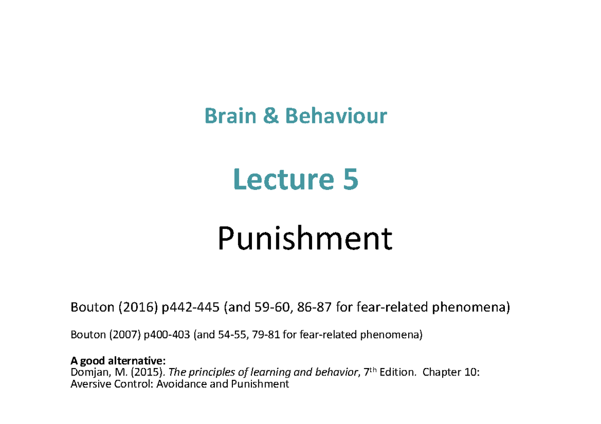 2020 PSYC2X15 5 Punishment 1 slide per page - Brain & Behaviour Lecture ...