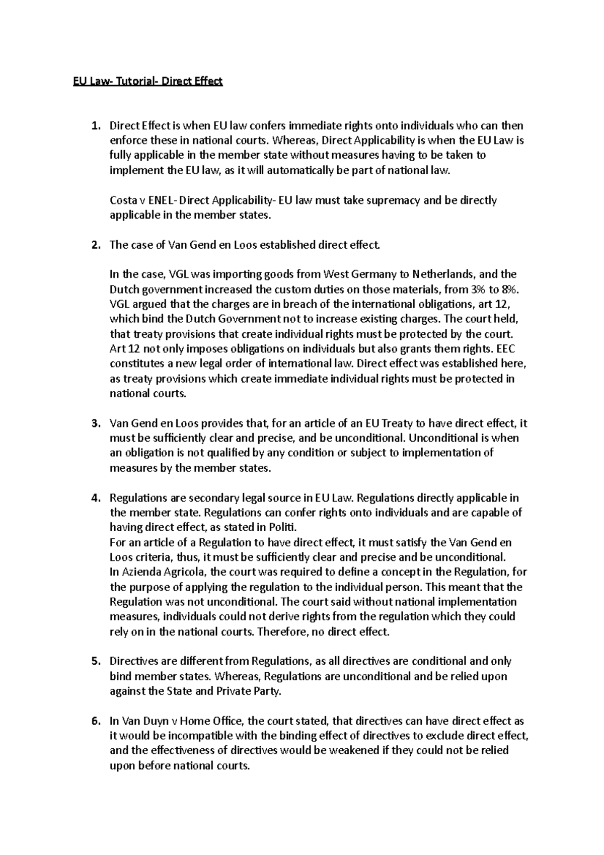 Eu Law Direct Effect Eu Law Tutorial Direct Effect 1 Direct Effect Is When Eu Law Confers