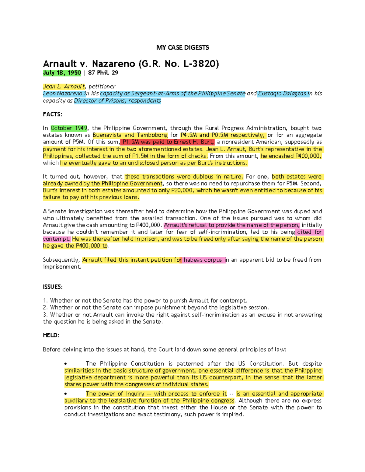 Assigned Cases - These are case digests. - MY CASE DIGESTS Arnault v ...
