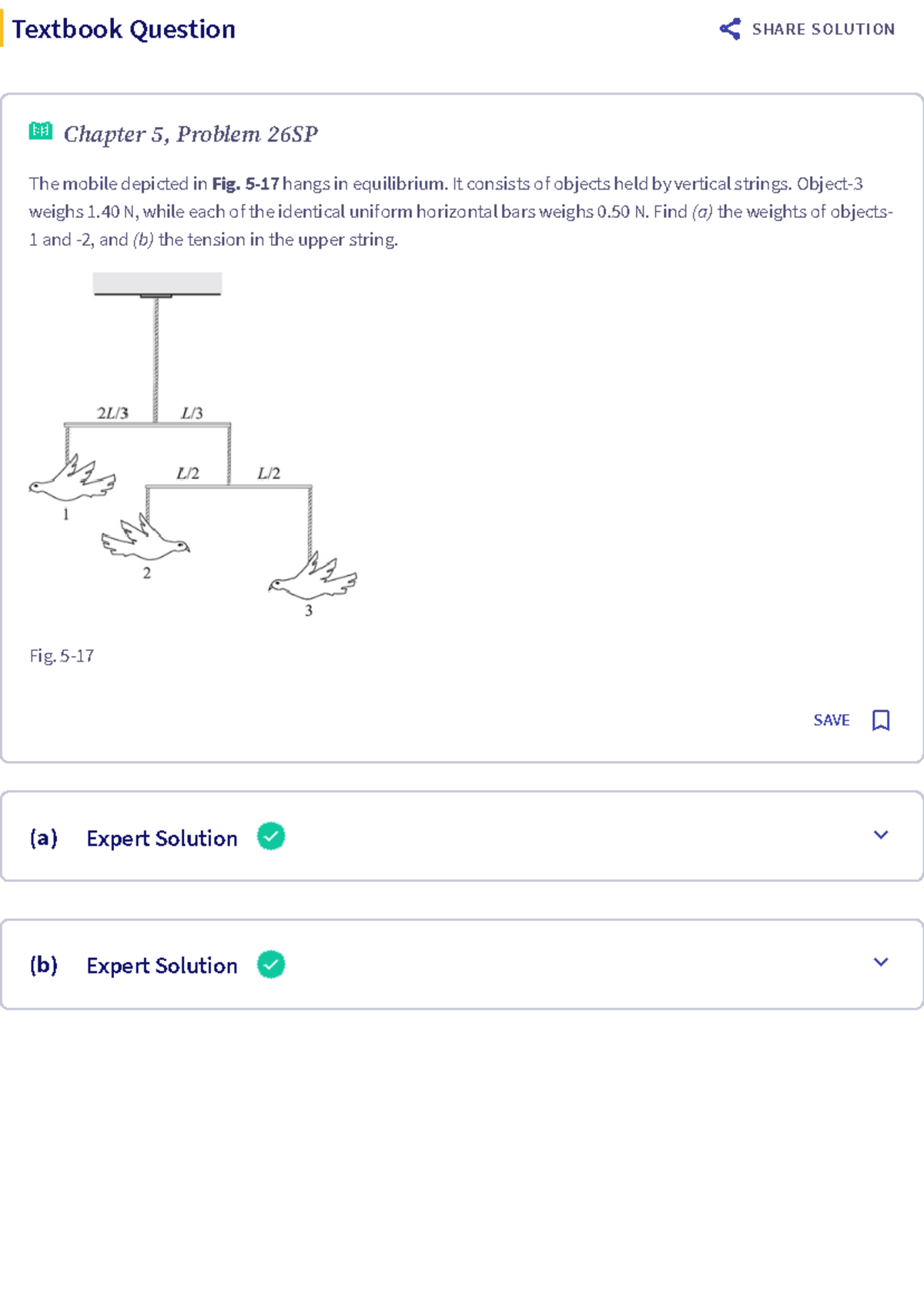 The mobile depicted in Fig. 5-17 hangs in equilibrium. It consists of ...