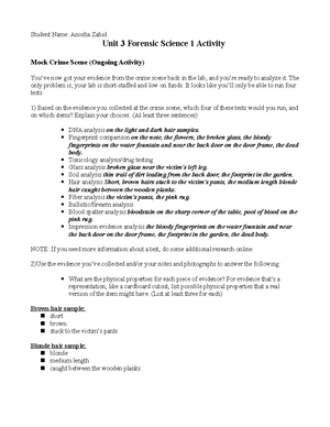 Unit 4 Forensic Science 1 Activity - Student Name: Anosha Zahid Unit 4 ...