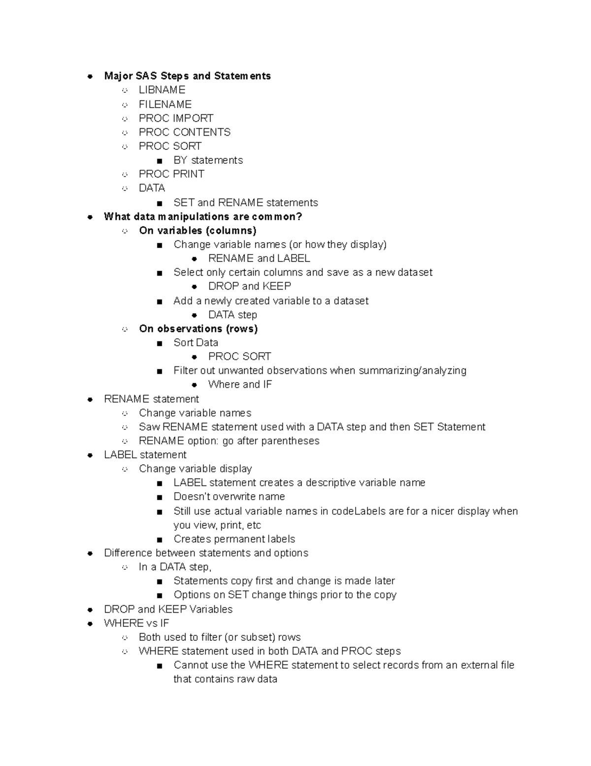 Lesson 4 - Major SAS Steps and Statements LIBNAME FILENAME PROC IMPORT ...