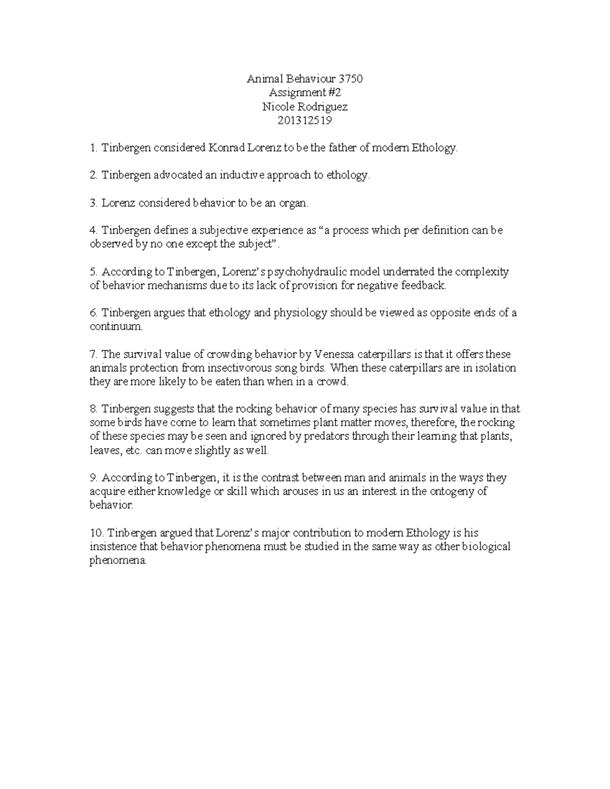 Seminar Assignments, Animal Behaviour Assignment 2-4 - Animal Behaviour ...