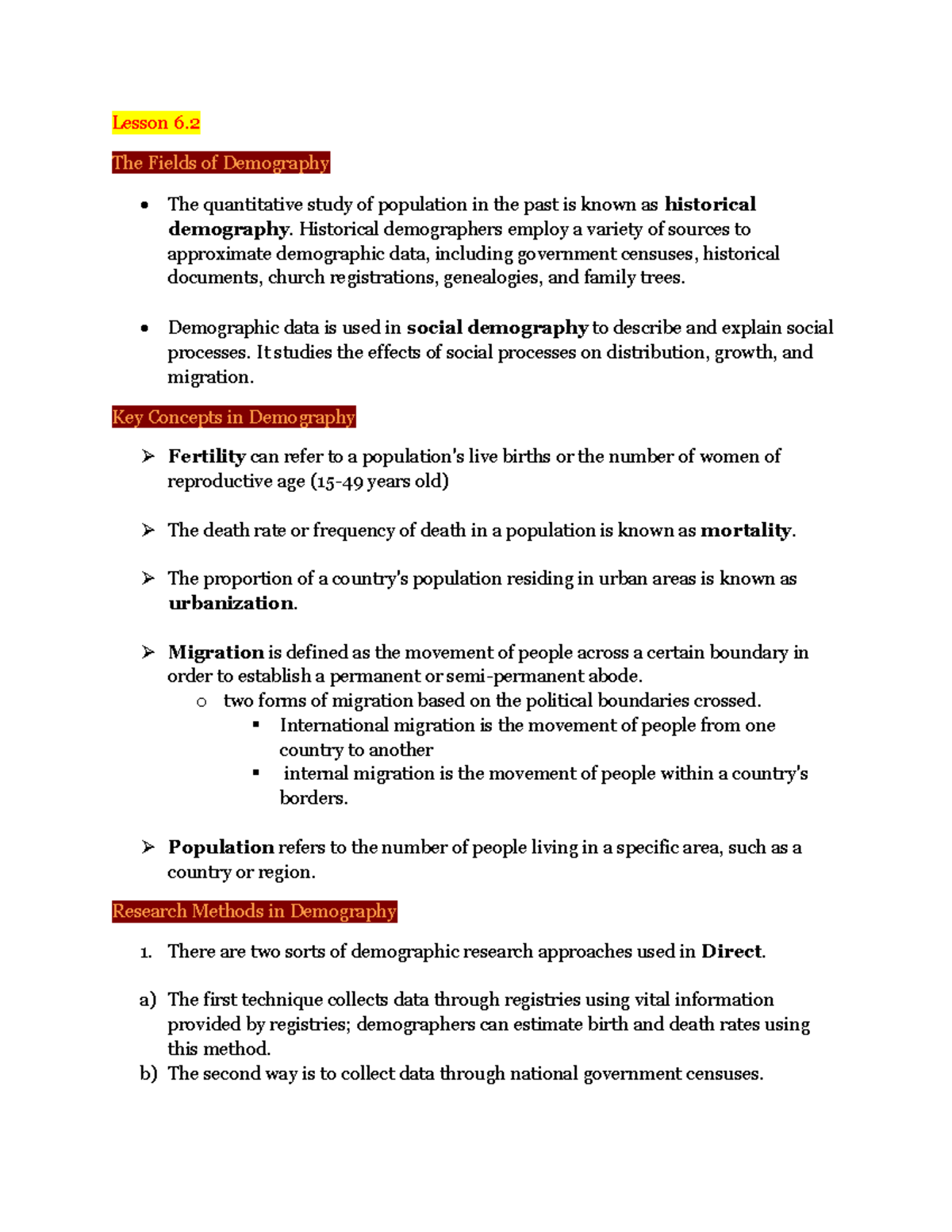 Lesson 6.2Field Key Concepts Research method on Demography - Lesson 6 ...