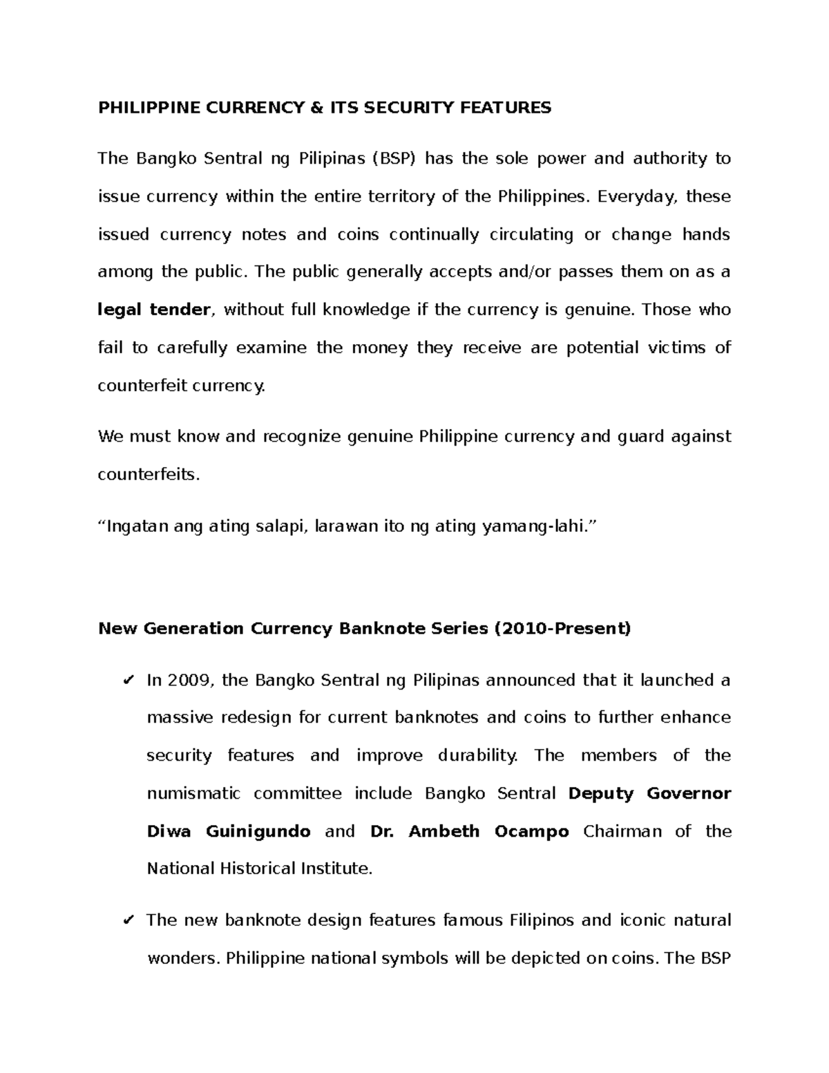 Philippine Currency - PHILIPPINE CURRENCY & ITS SECURITY FEATURES The ...