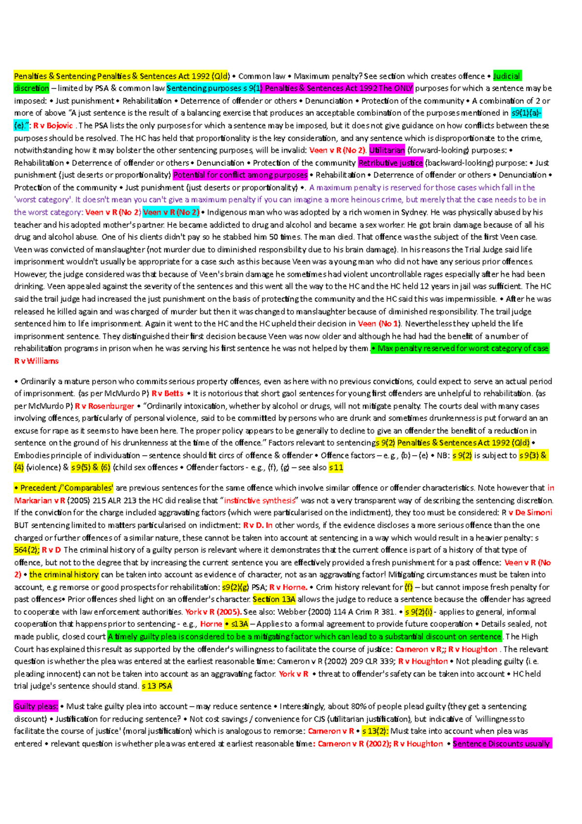 Crime 2 exam sheet - Penalties Sentencing Penalties Sentences Act 1992 ...