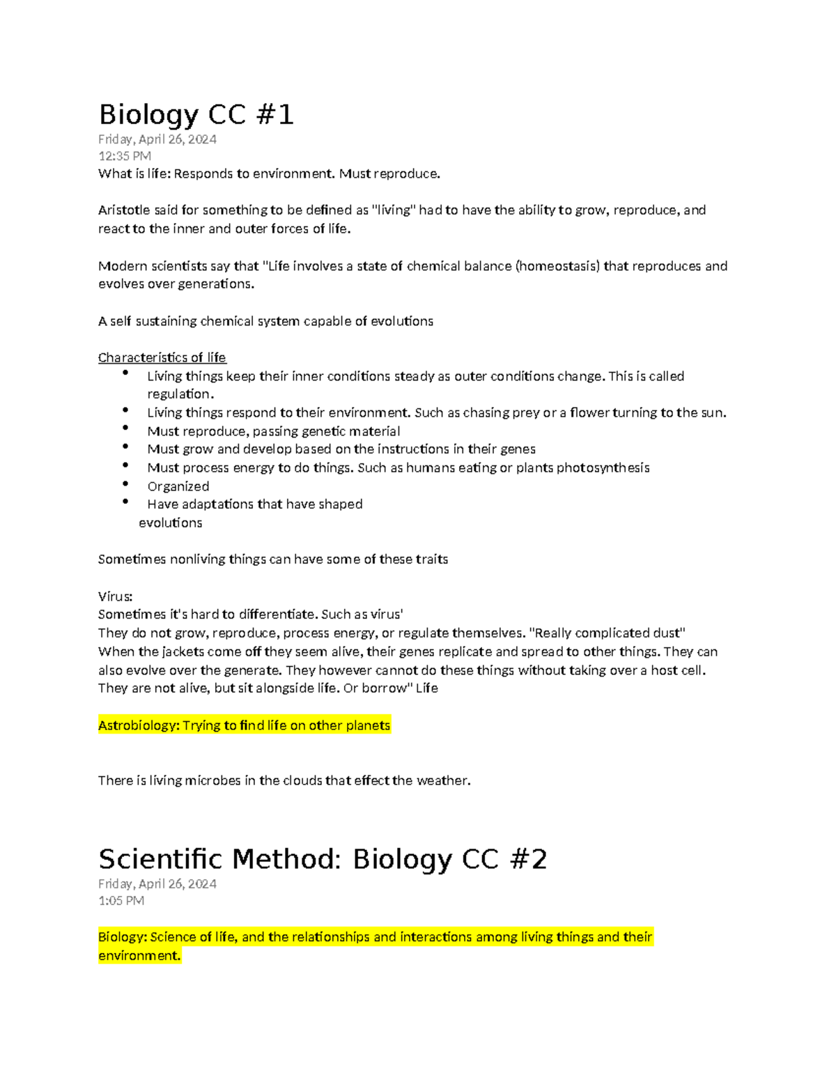 Biology unit 1 and 2 notes - Biology CC Friday, April 26, 2024 12:35 PM ...