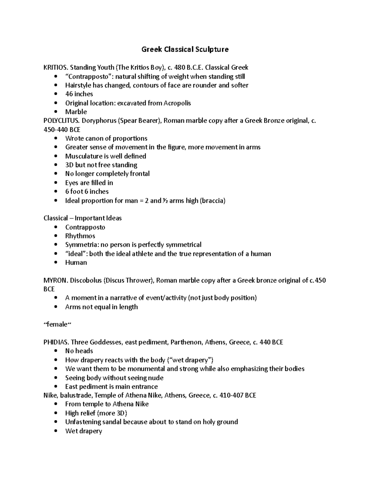 Greek Classical Sculpture Lecture Notes - Greek Classical Sculpture ...