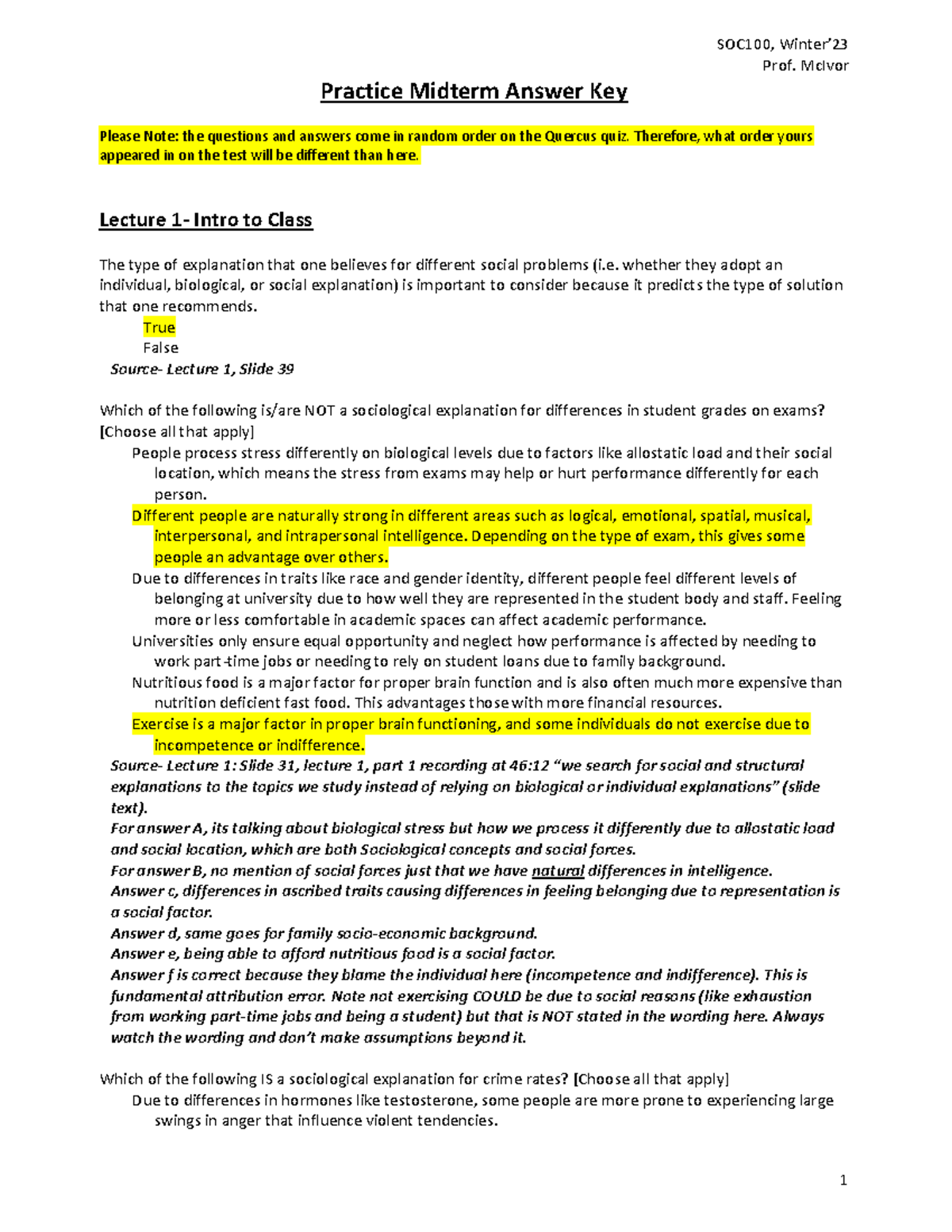 Answer Key- Midterm Practice Test- SOC100 Winter'23 - SOC100, Winter ...