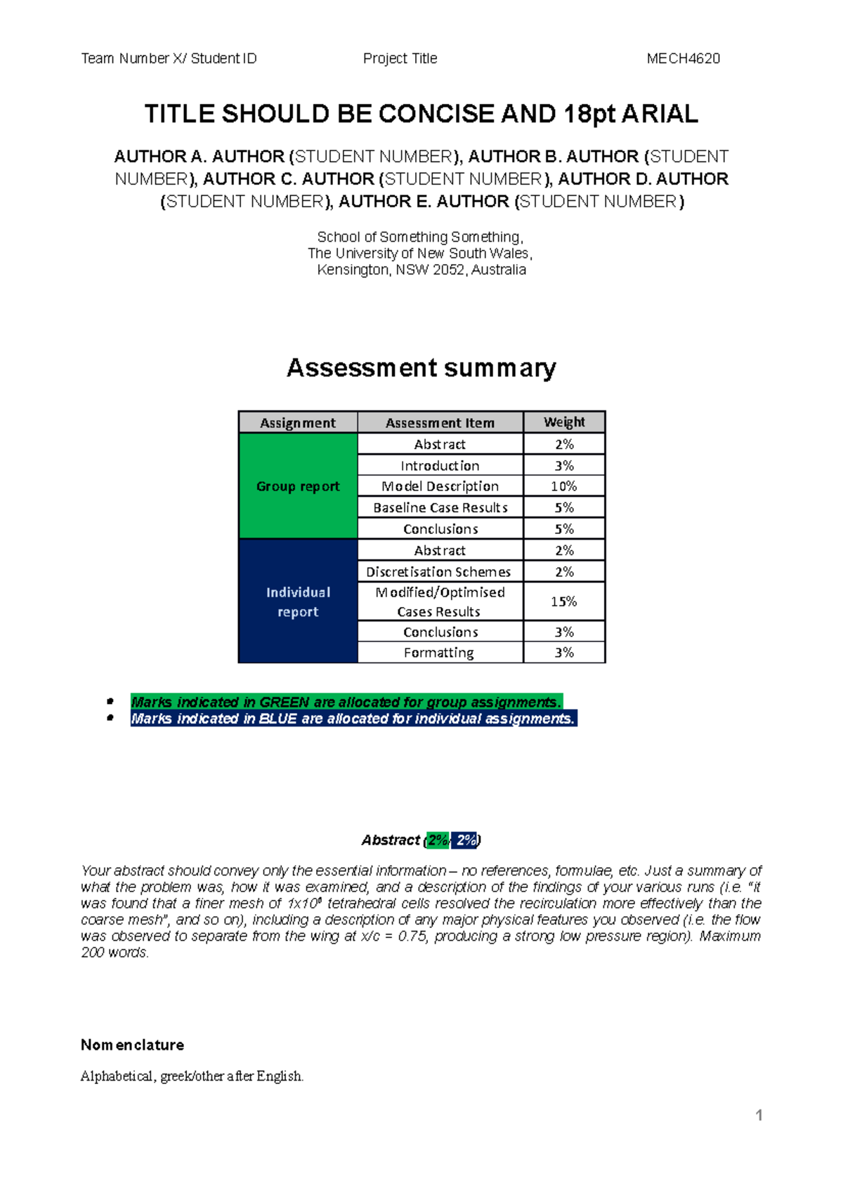 MECH4620 Report Template 2023 T3v2 - TITLE SHOULD BE CONCISE AND 18pt ...