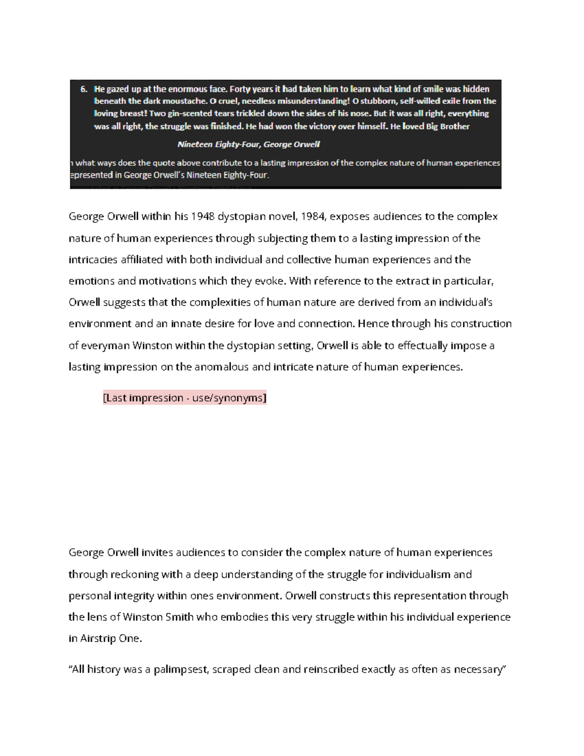 1984 PRAC RESPONSE - George Orwell within his 1948 dystopian novel ...