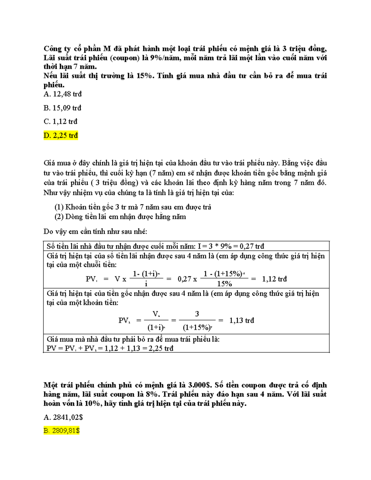 Lời giải bài tập TCTT - bai tap tai chinh tien te loi giai bai tap tai ...