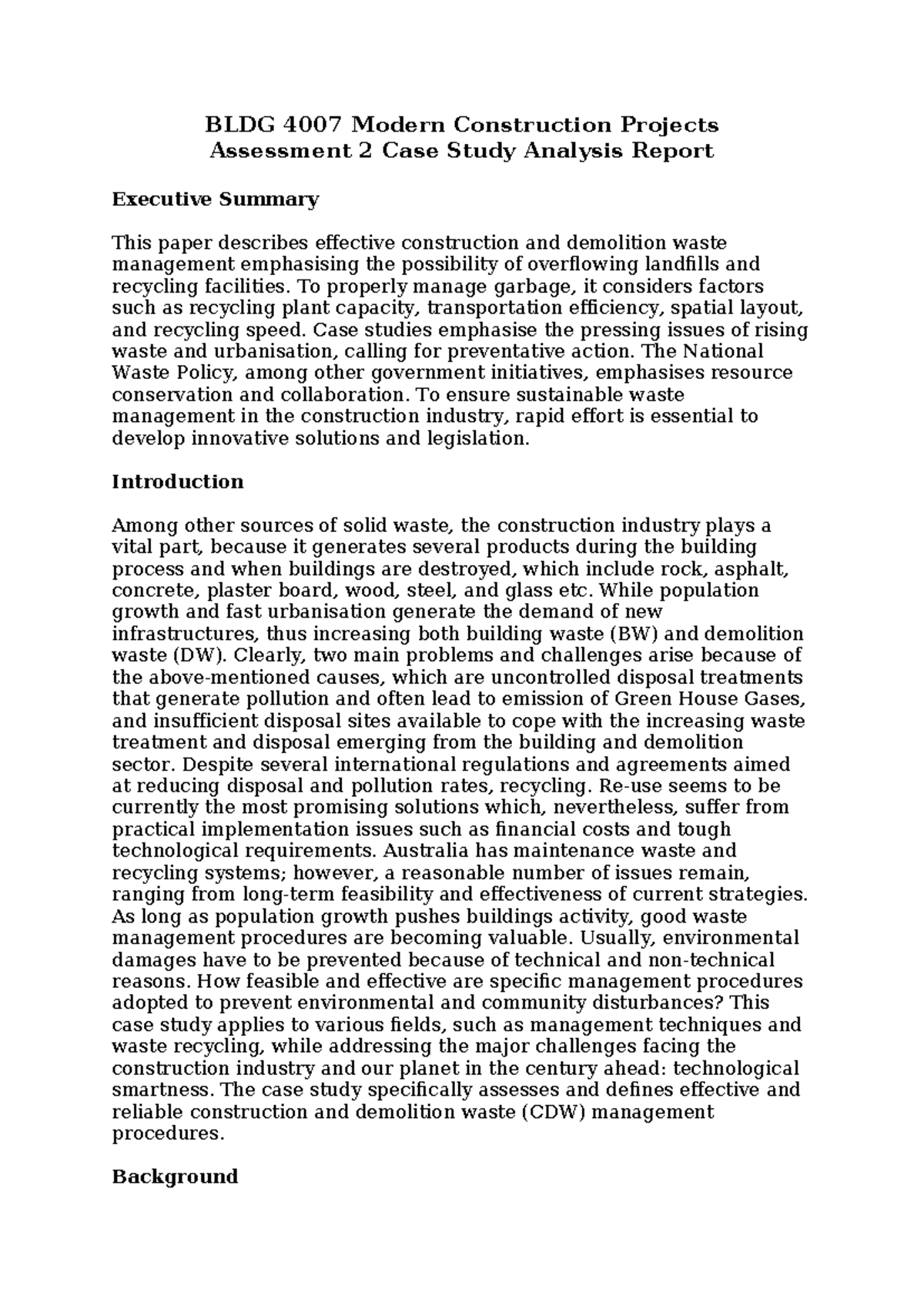 Assesssment 2 - BLDG 4007 Modern Construction Projects Assessment 2 ...