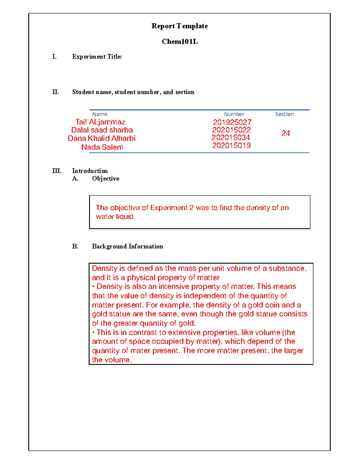Report Template-E2-1 - Jjejejsjjsjdjdjjsjdj - Report Template Chem101L ...
