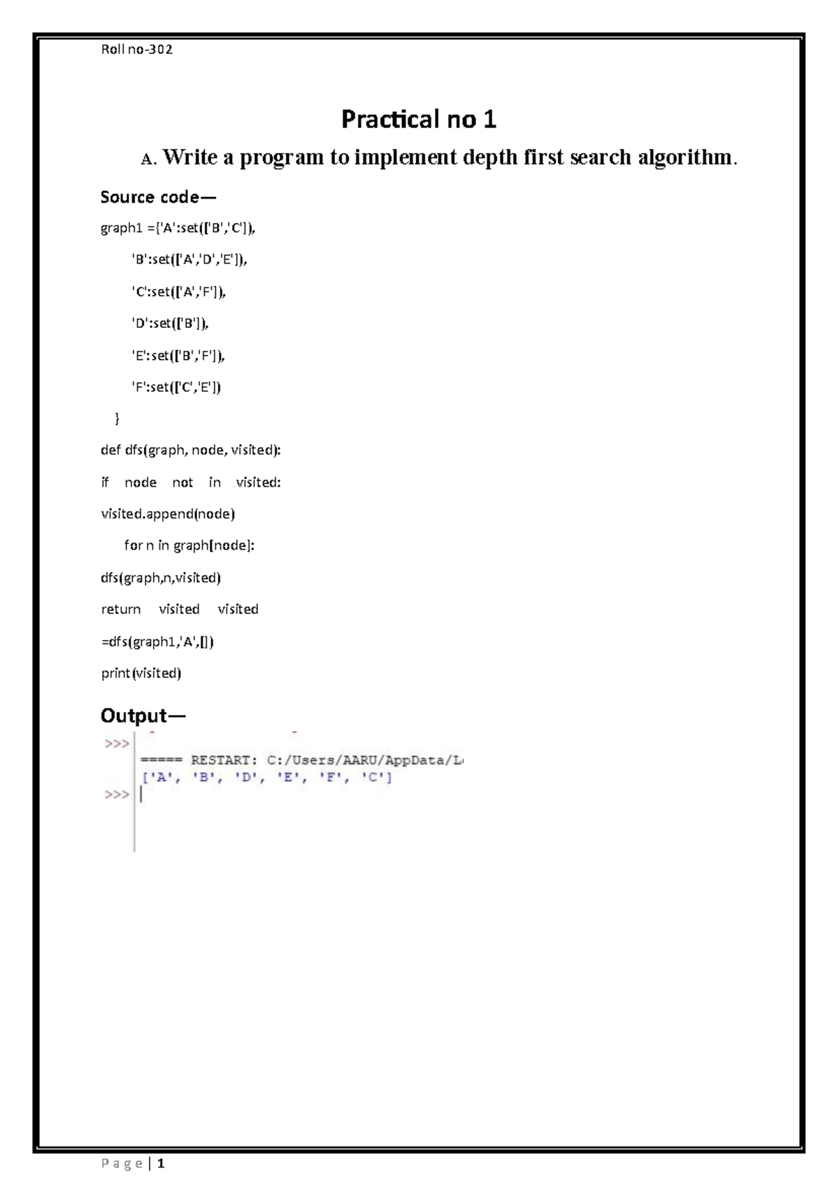 Shubham ai - thank - Practical no 1 A. Write a program to implement depth first search algorithm ...