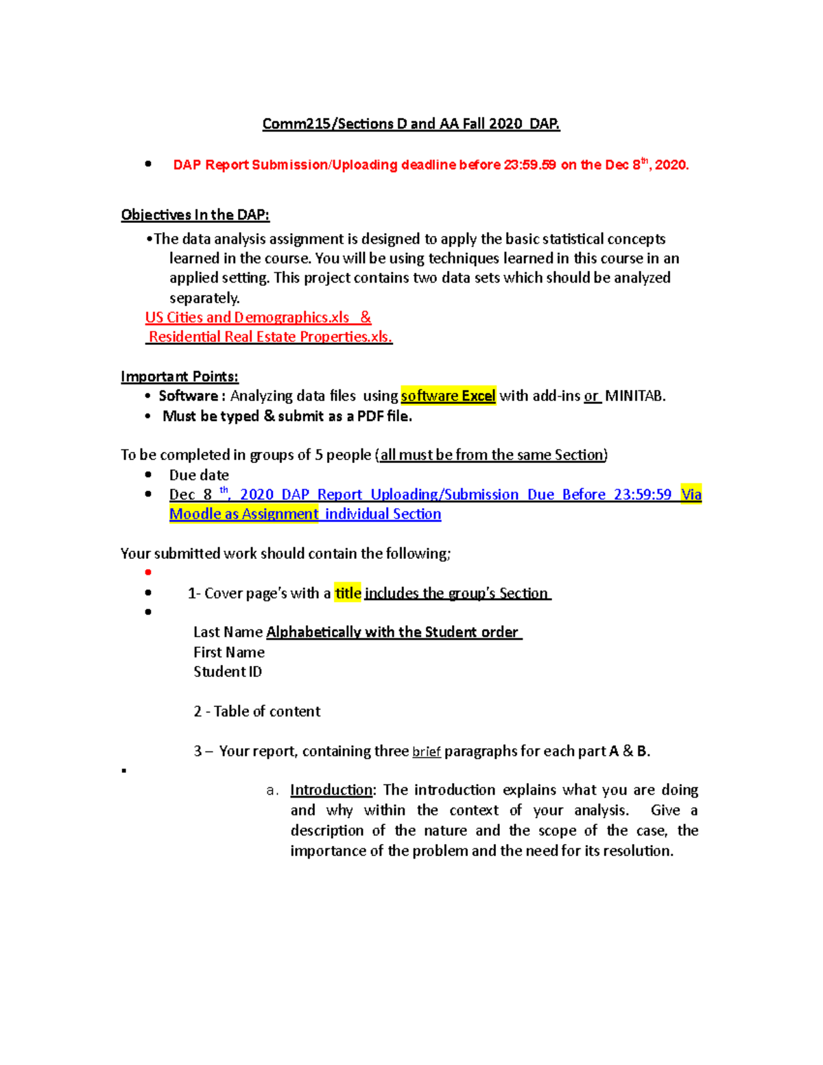 DAP F20 - Guidelines - Comm215/Sections D and AA Fall 2020 DAP. DAP Report Submission/Uploading ...