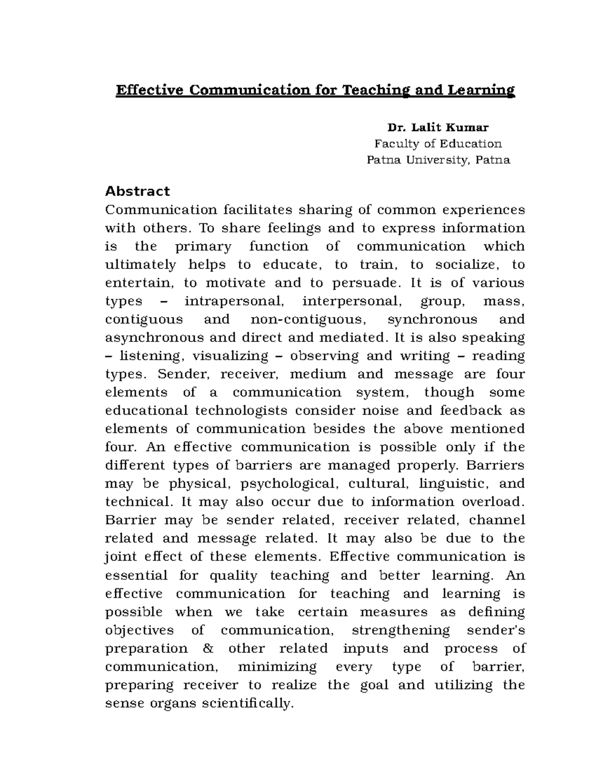 Effective Communication for Teaching and ...