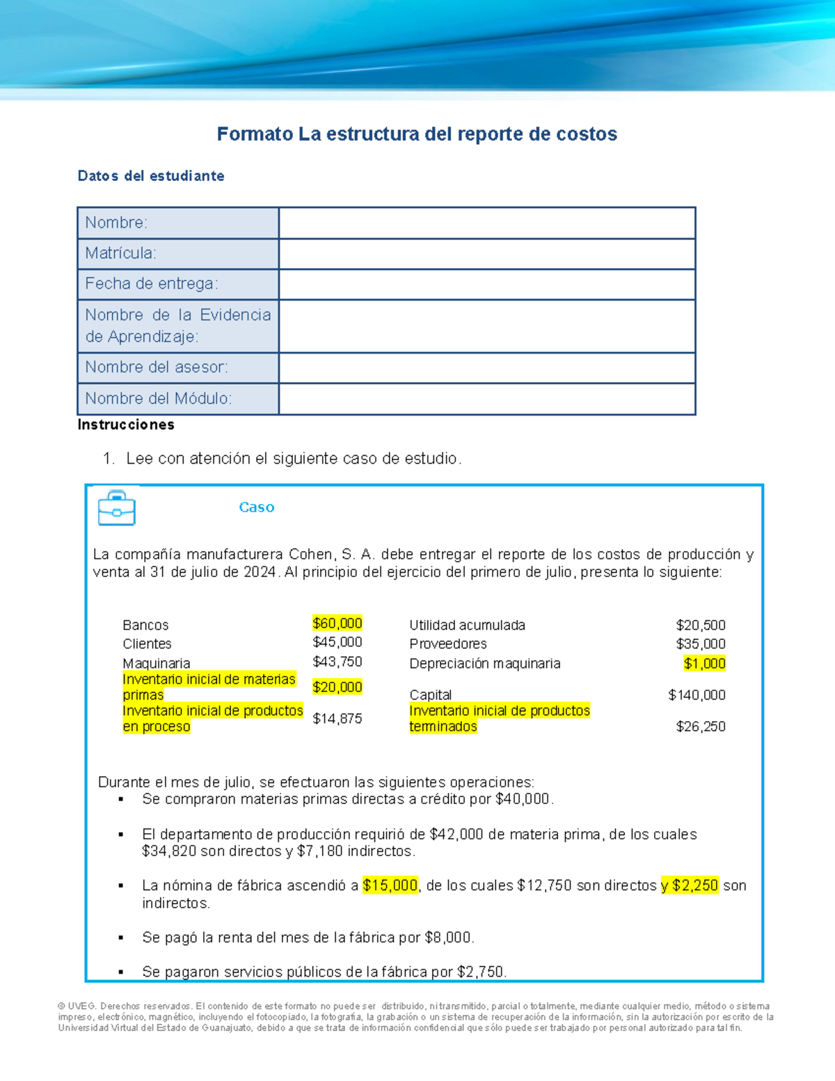 Elementos del costo y la estructura del reporte de costos - Formato La ...