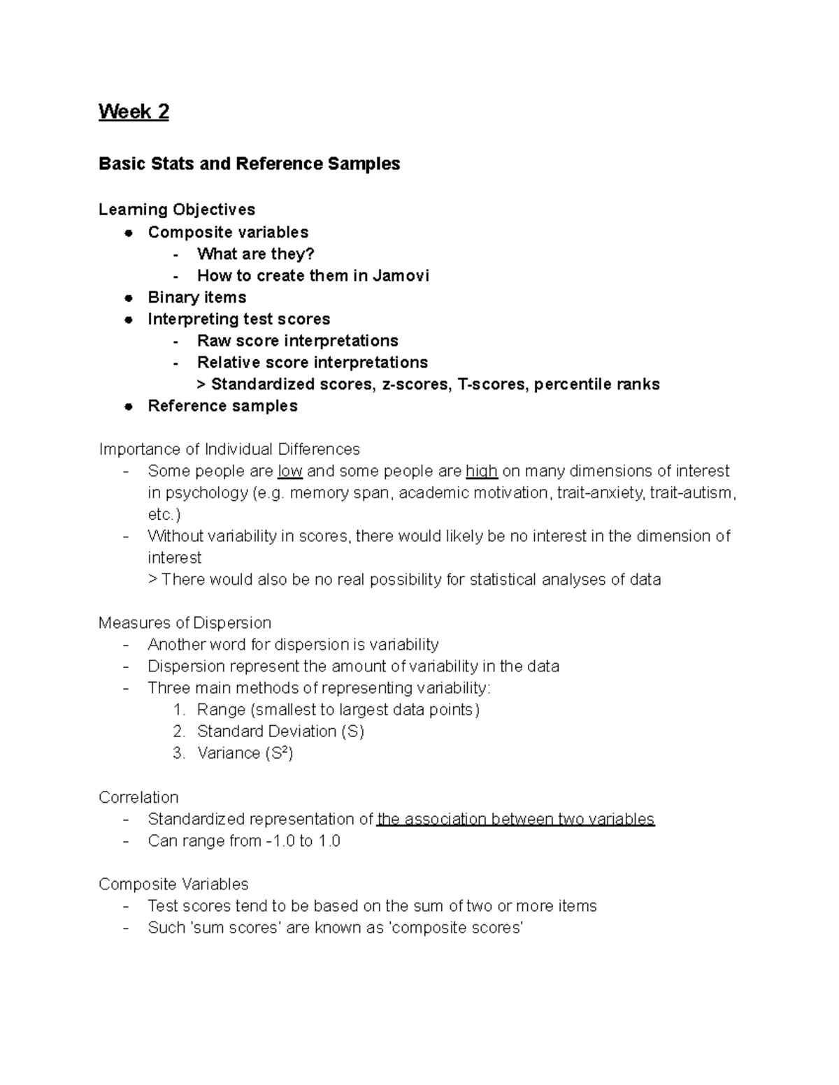 Psyc3302 Psychometrics Part 2 Week 2 Basic Stats And Reference Samples Learning Objectives
