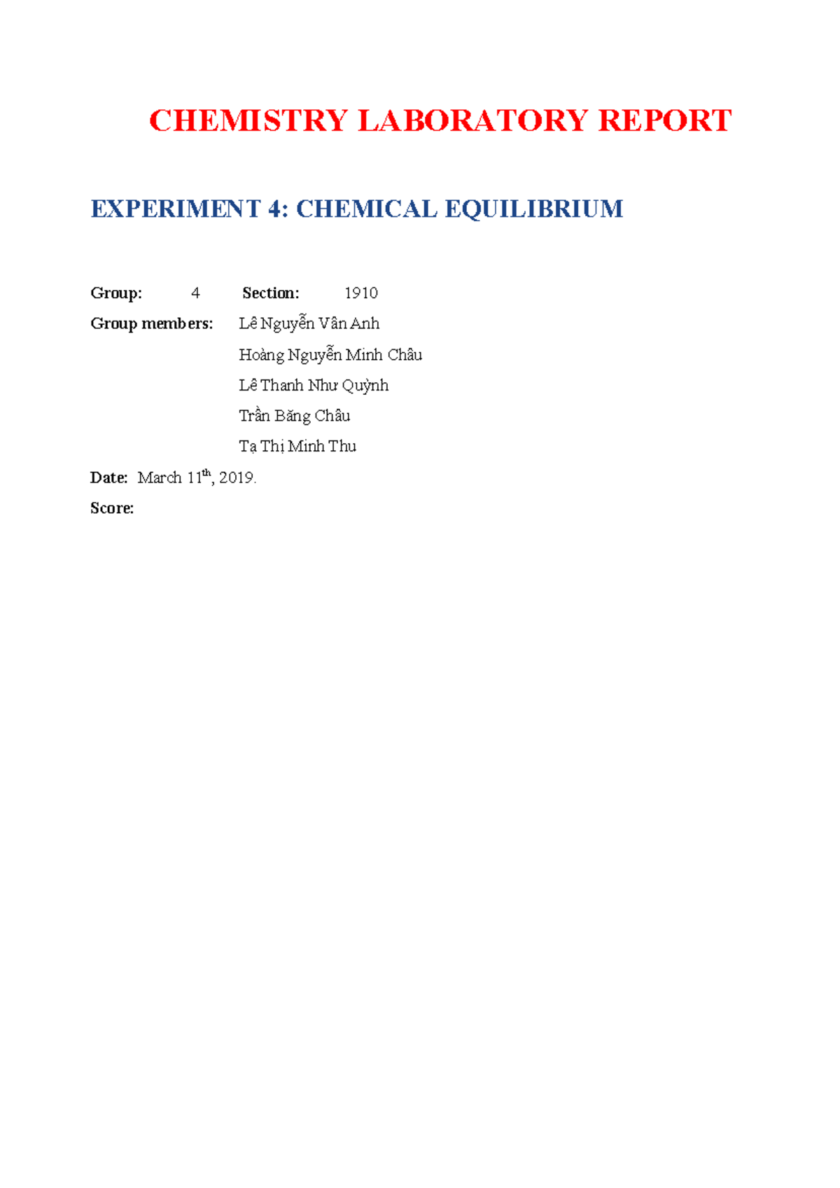 Chemical Equilibrium Lab Report Sample at Maria Couch blog
