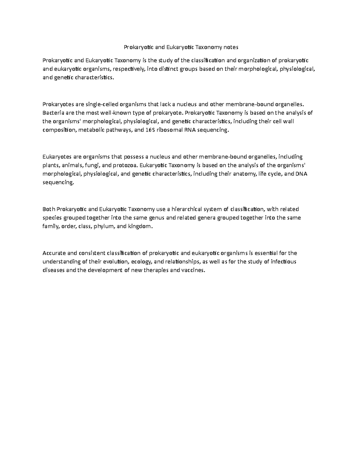 Prokaryotic and Eukaryotic Taxonomy notes - Prokaryotic and Eukaryotic ...
