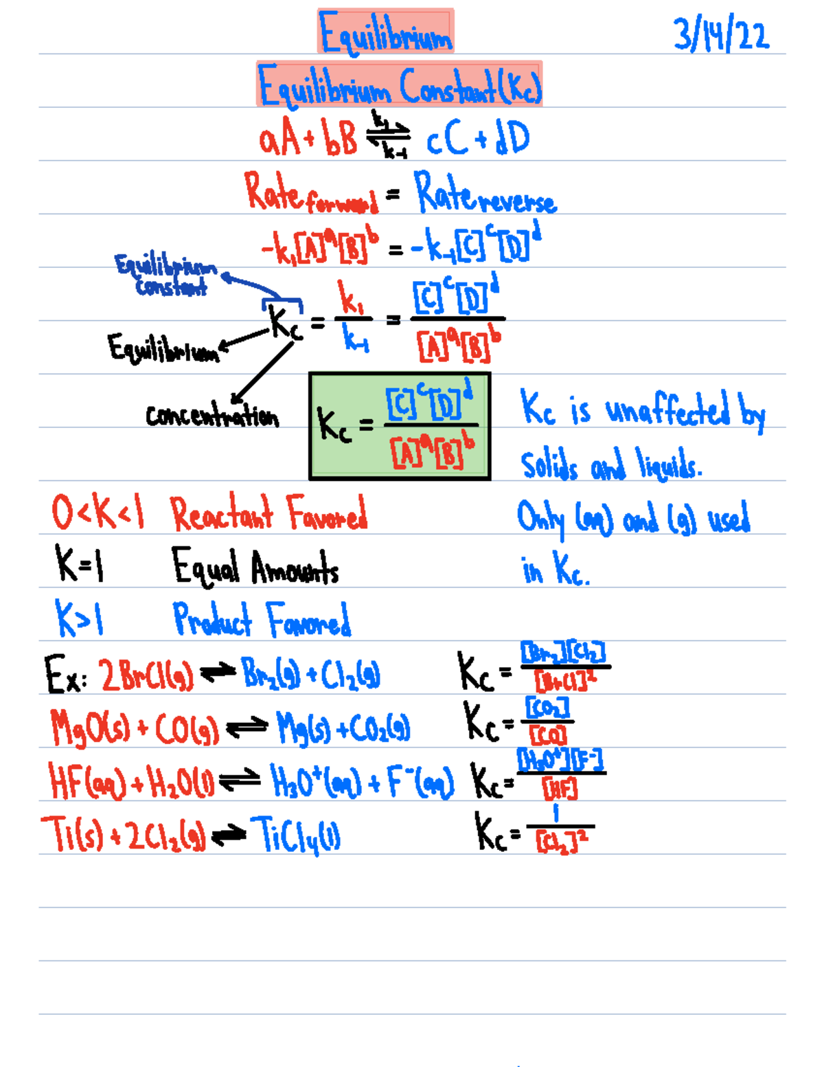 Equilibrium - Equilibrium 3 14 22 Equilibrium Constant Kc aAtbBÉcCtdD ...