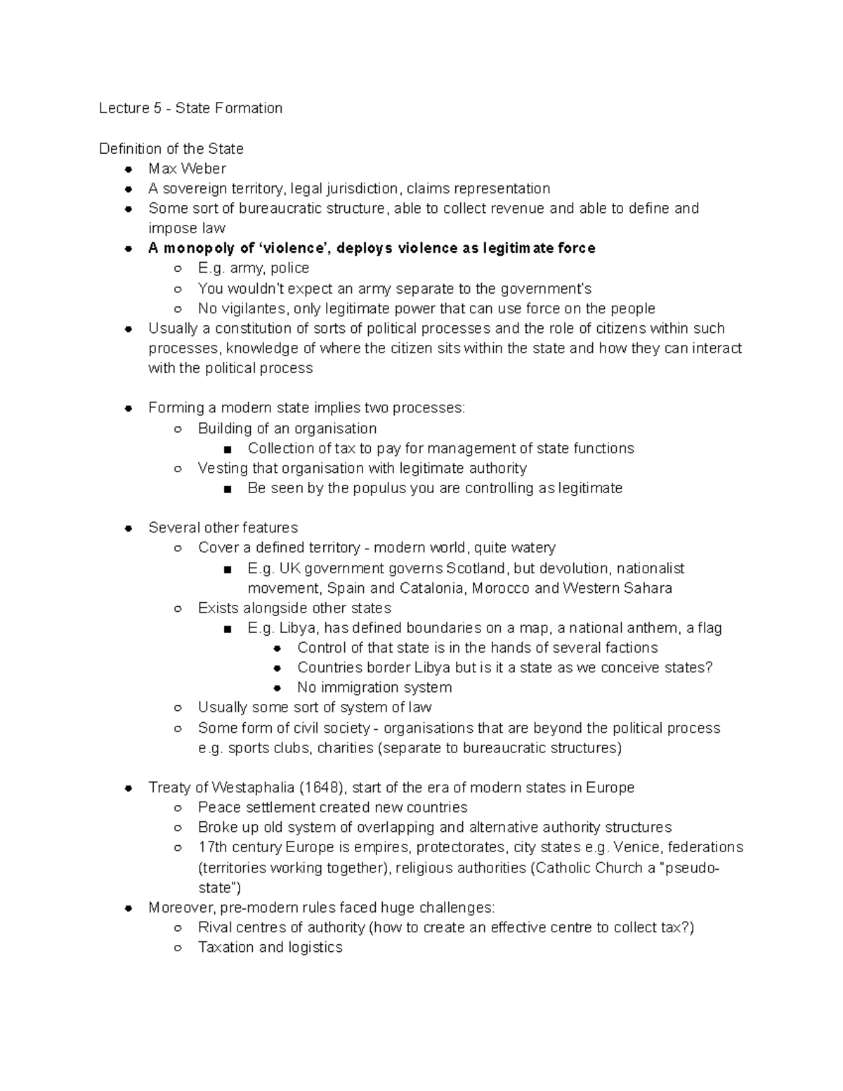 Lecture 5 - State Formation - Lecture 5 - State Formation Definition of ...