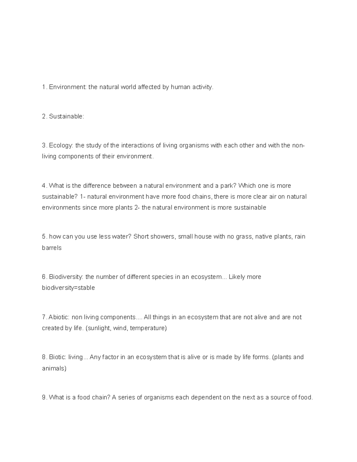 environmental science grade 11. Test review of first lesson - Studocu