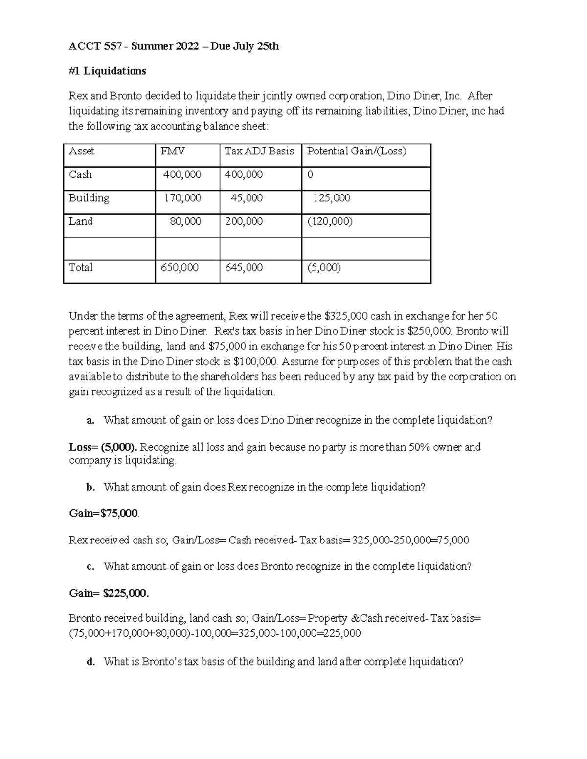 Liquidation Assignment updated - ACCT 557 - Summer 2022 – Due July 25th #1 Liquidations Rex and ...