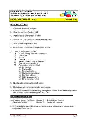 Employment Income 2 Tut Qns (Oct 2017 semester) - Question 1 Mr Malcolm, a 43-year old sales ...