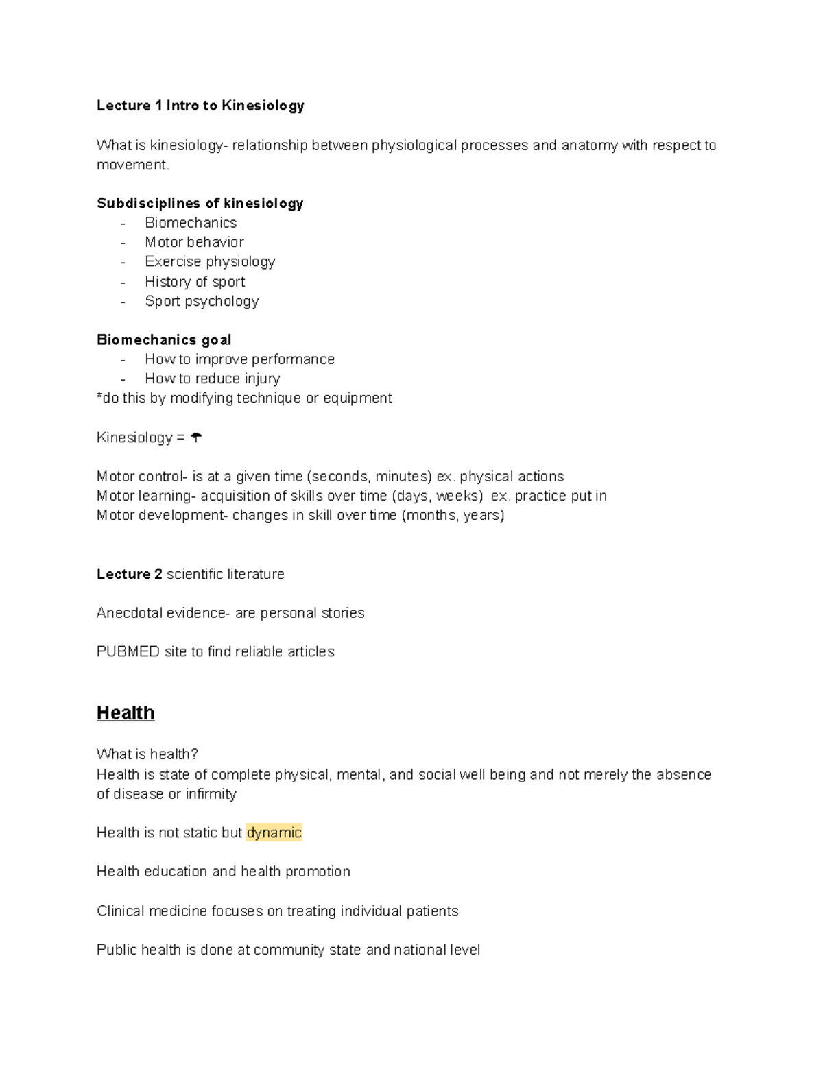 KNH 188 - KNH 188 lecture notes spring 2023 - Lecture 1 Intro to ...