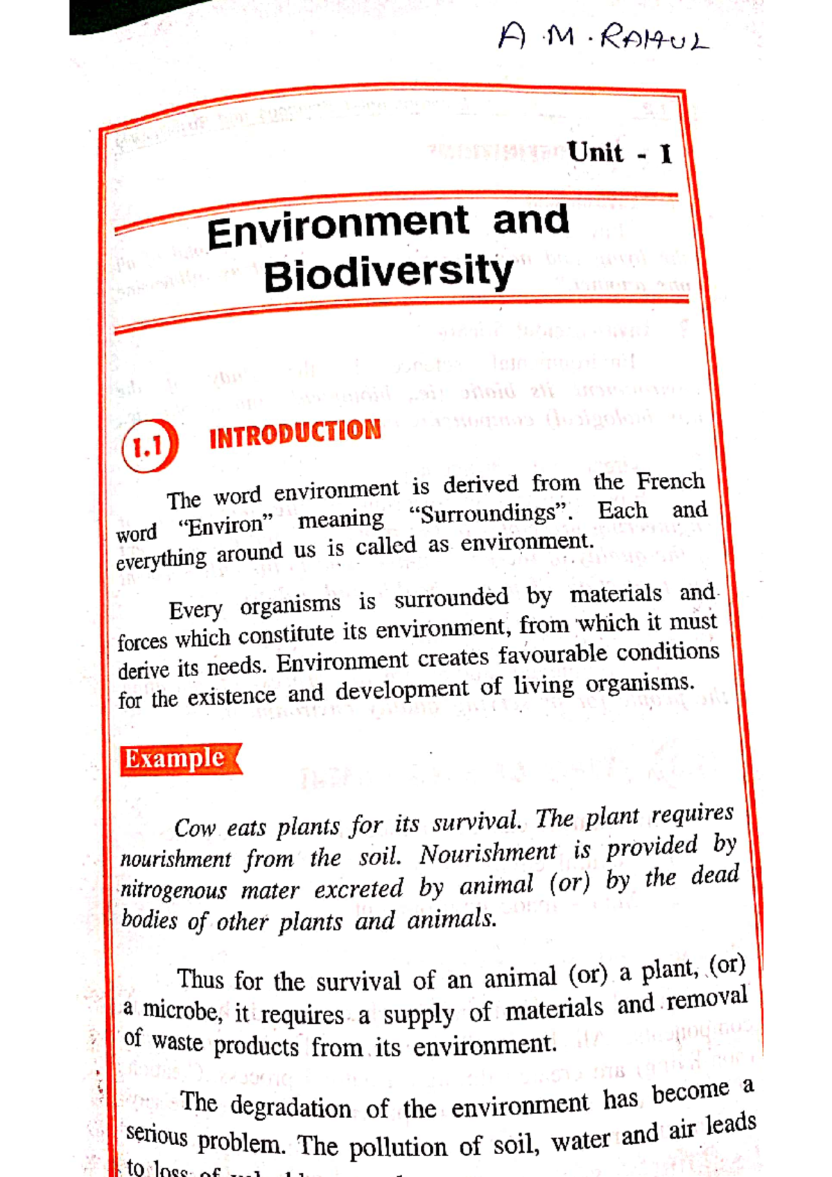 ESS UNIT 1 - environment science and sustainable - A M RAHAL Unit I ...
