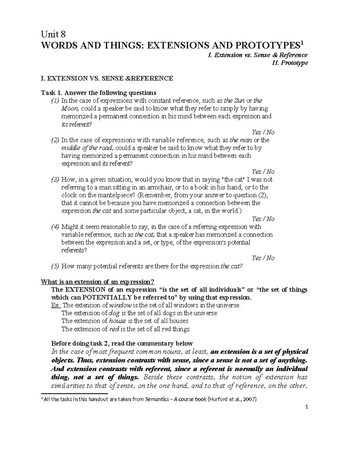 2333 Unit 8. Extensions and prototypes - Unit 8 WORDS AND THINGS: EXTENSIONS AND PROTOTYPES 1 I ...