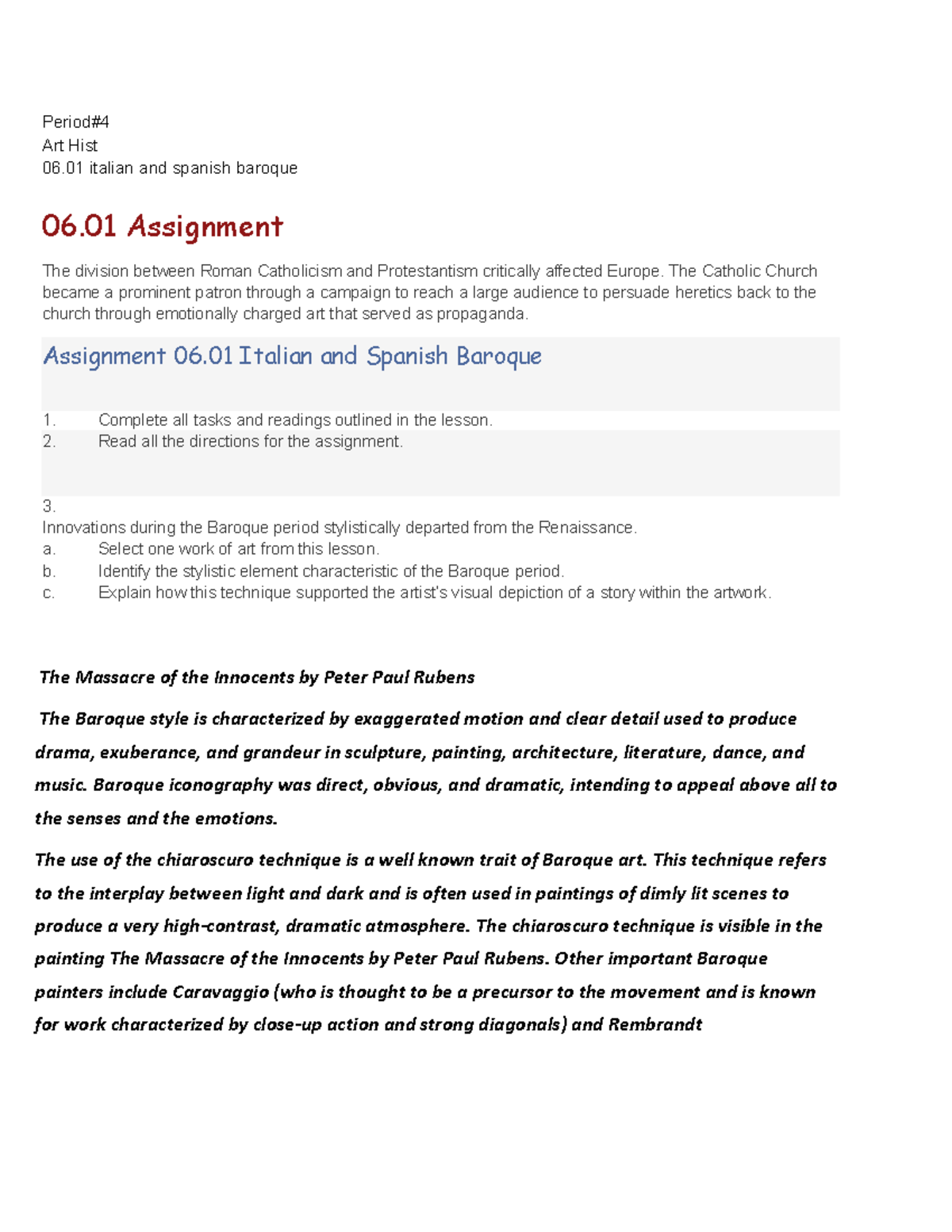 Untitled document - Period# Art Hist 06 italian and spanish baroque 06 ...