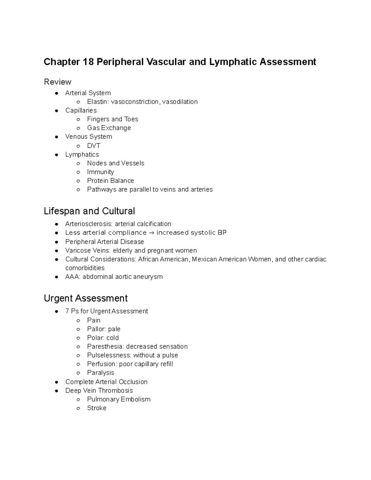 Ch 18 Peripheral Vascular and Lymphatic Assessment - Chapter 18 Peripheral Vascular and ...