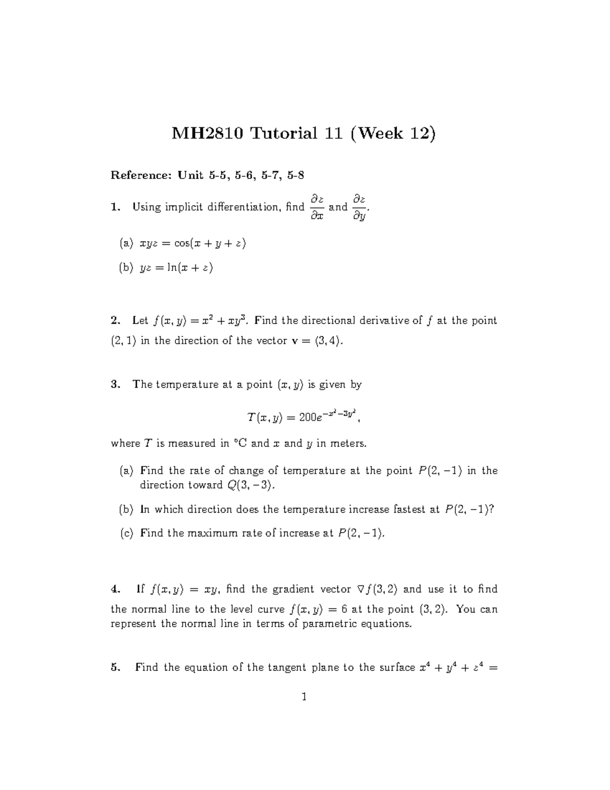 Tutorial 11 (Week 12) - best out there - MH2810 Tutorial 11 (Week 12) Reference: Unit 5-5, 5-6 ...