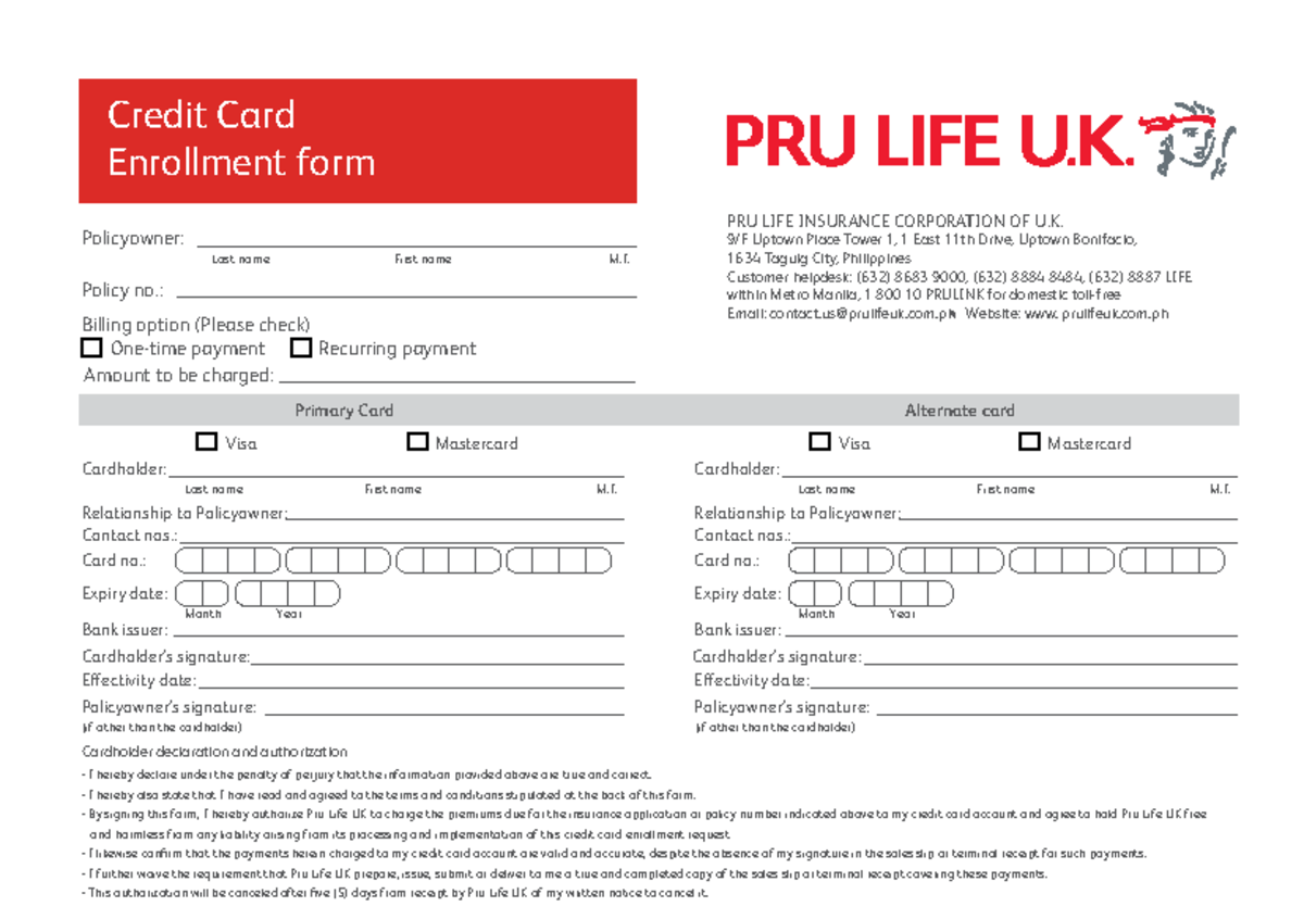 Credit Card Form 2 - NOTES - PRU LIFE INSURANCE CORPORATION OF U. 9/F ...