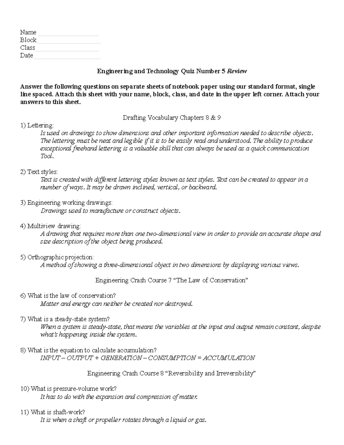 Engineering and Technology Quiz Number 5 Review (1)-1 - Name ...