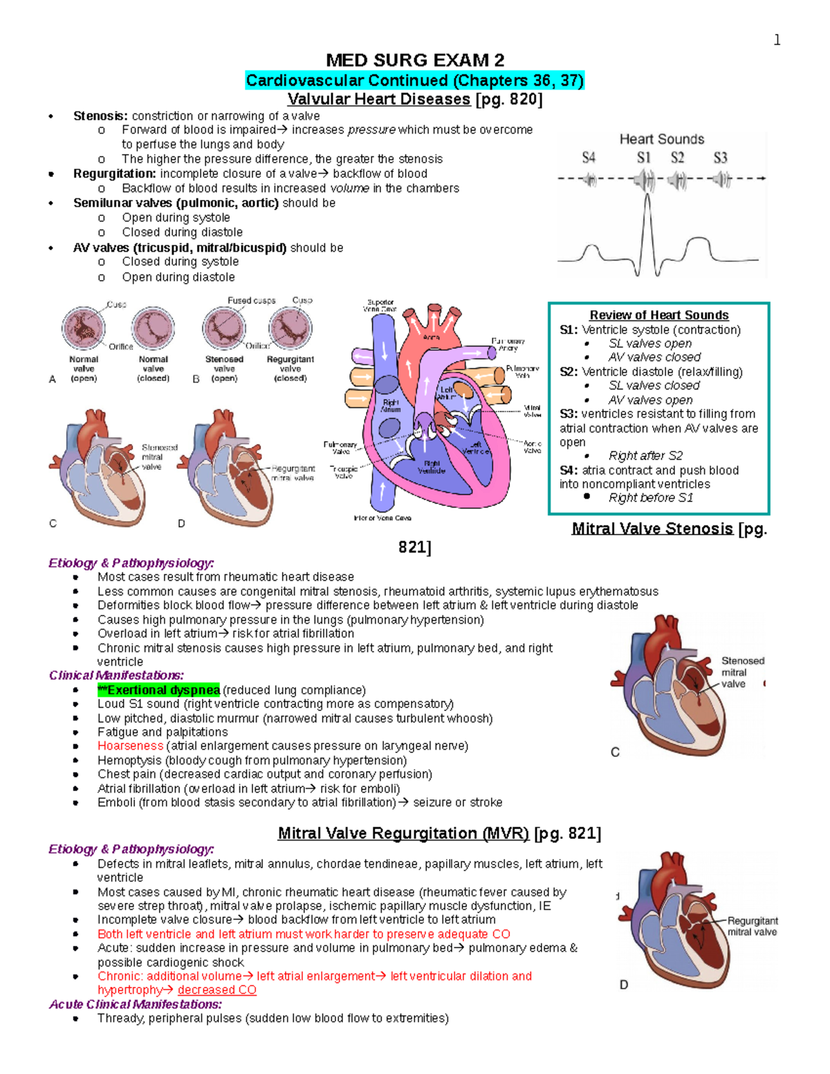 EXAM 2 Master SG - 1 MED SURG EXAM 2 Cardiovascular Continued (Chapters ...