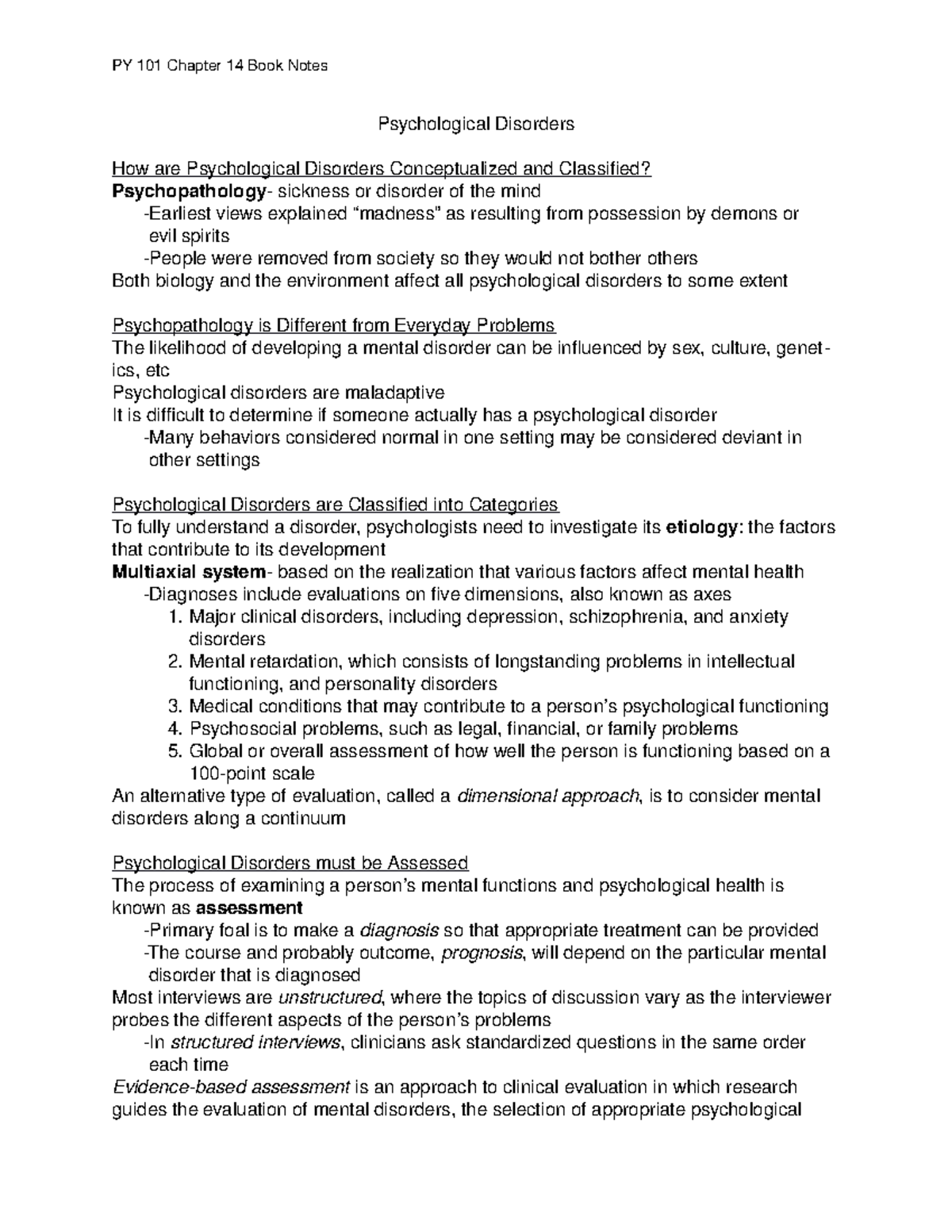 PY 101 Chapter 14 Book Notes - PY101Chapt er14BookNot es Ps y chol ogi ...