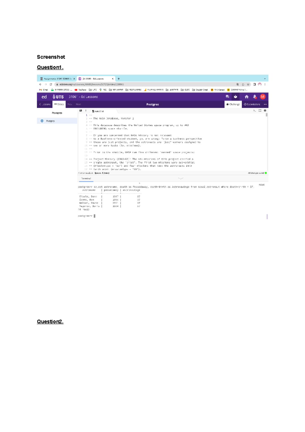 SQL TEST 1 - sql test 1 - Screenshot Question1. Question2. Question3 ...