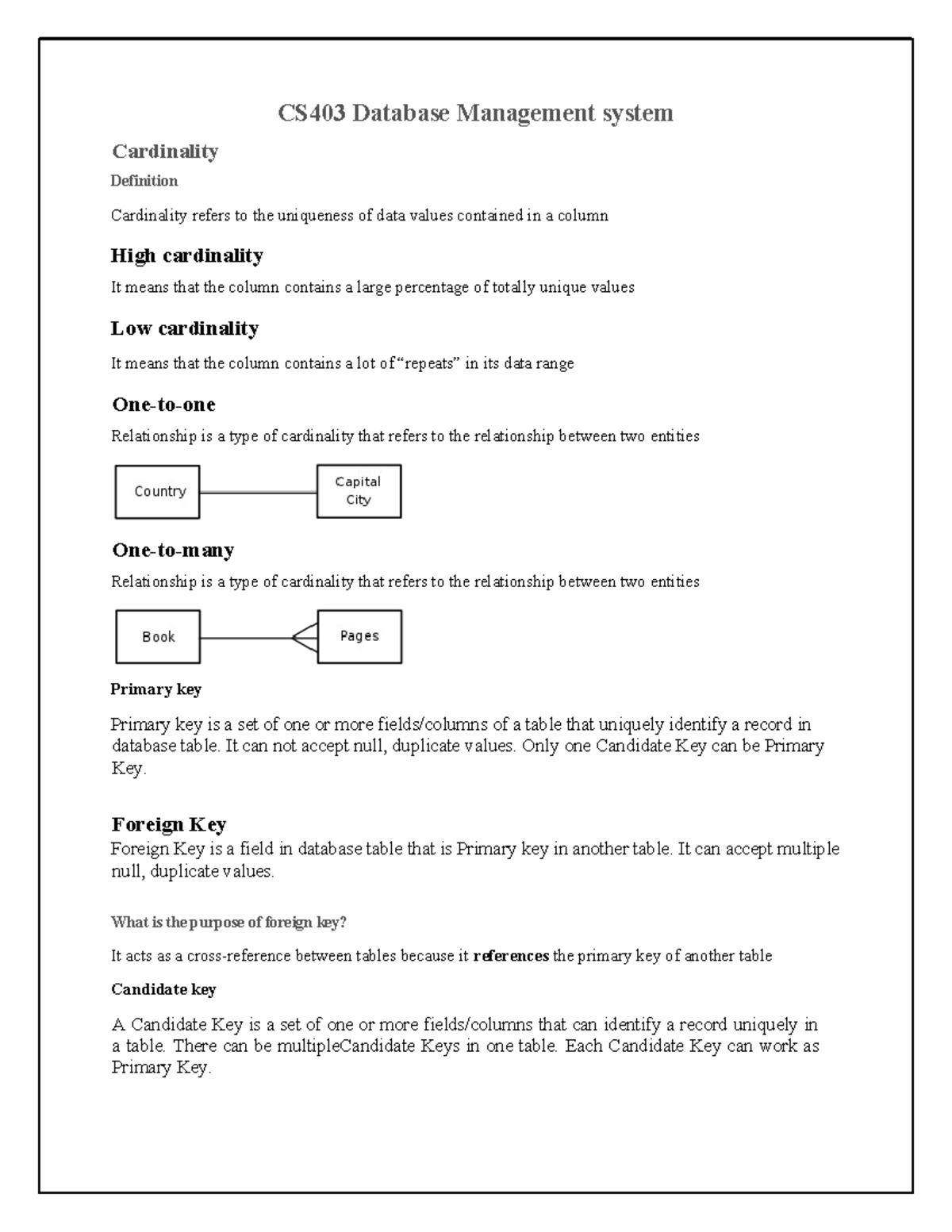 CS403 Database Management system - CS403 Database Management system Cardinality Definition - Studocu