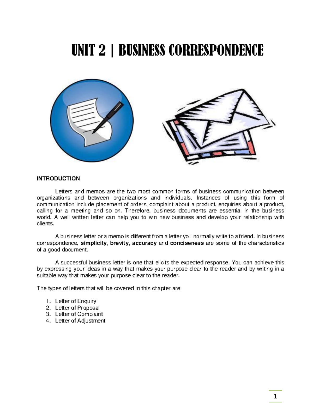 Business Correspondence UNIT 2 BUSINESS CORRESPONDENCE INTRODUCTION