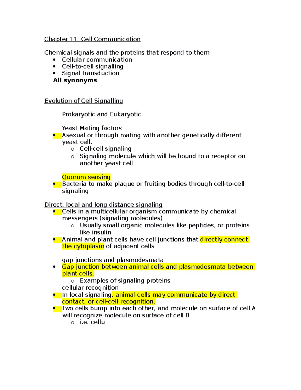 Chapter 11 licata - Chapter 11 Cell Communication Chemical signals and ...