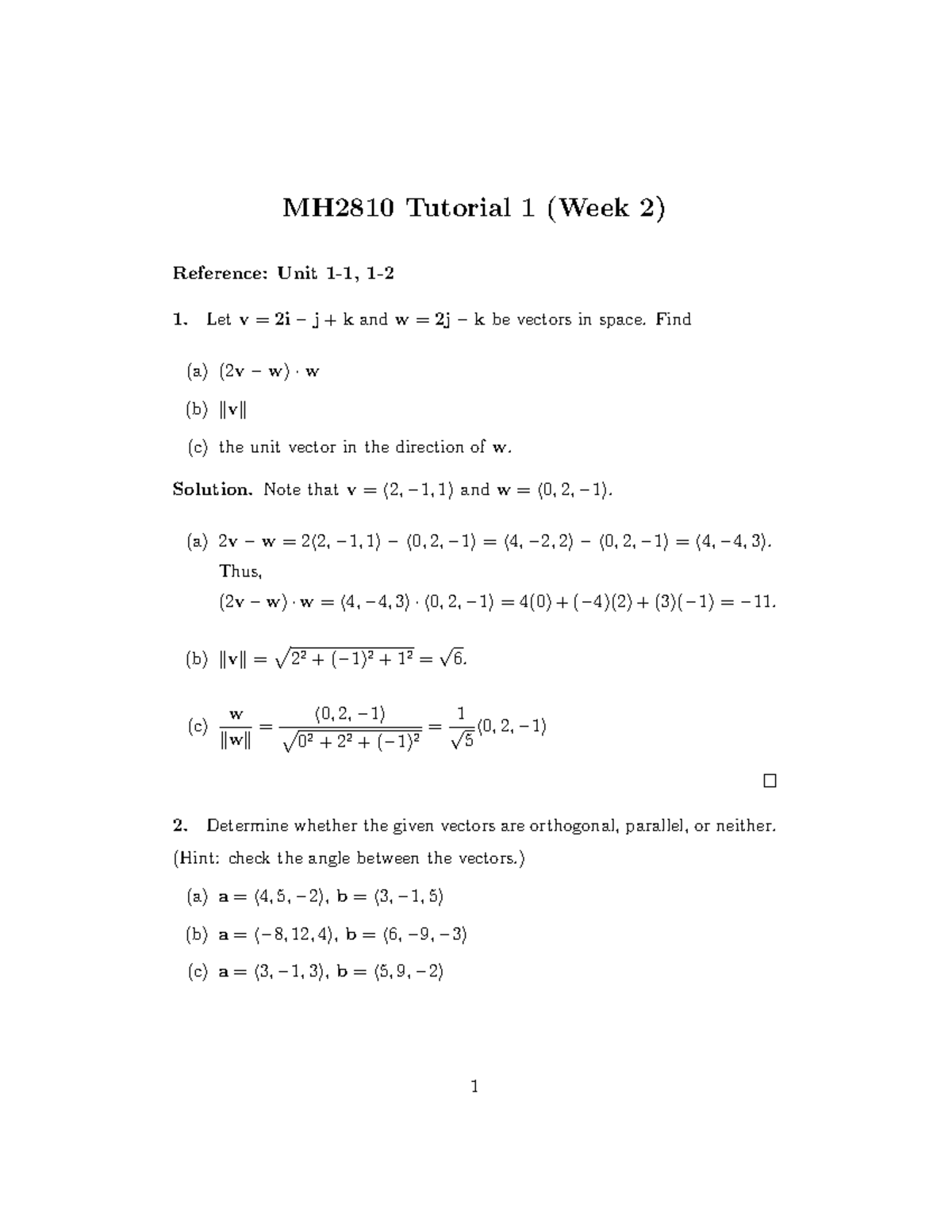 Tutorial 1 Solution - nil - MH2810 Tutorial 1 (Week 2) Reference: Unit ...