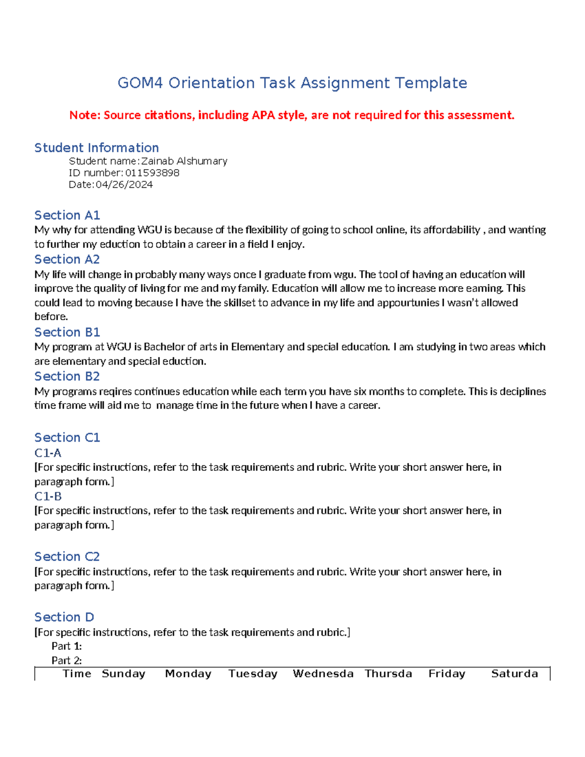 Orientation Task Template - GOM4 Orientation Task Assignment Template Note: Source citations ...
