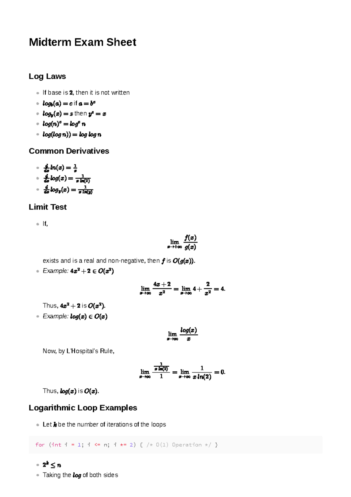 Midterm Exam Sheet - Summary computer science - Midterm Exam Sheet Log ...