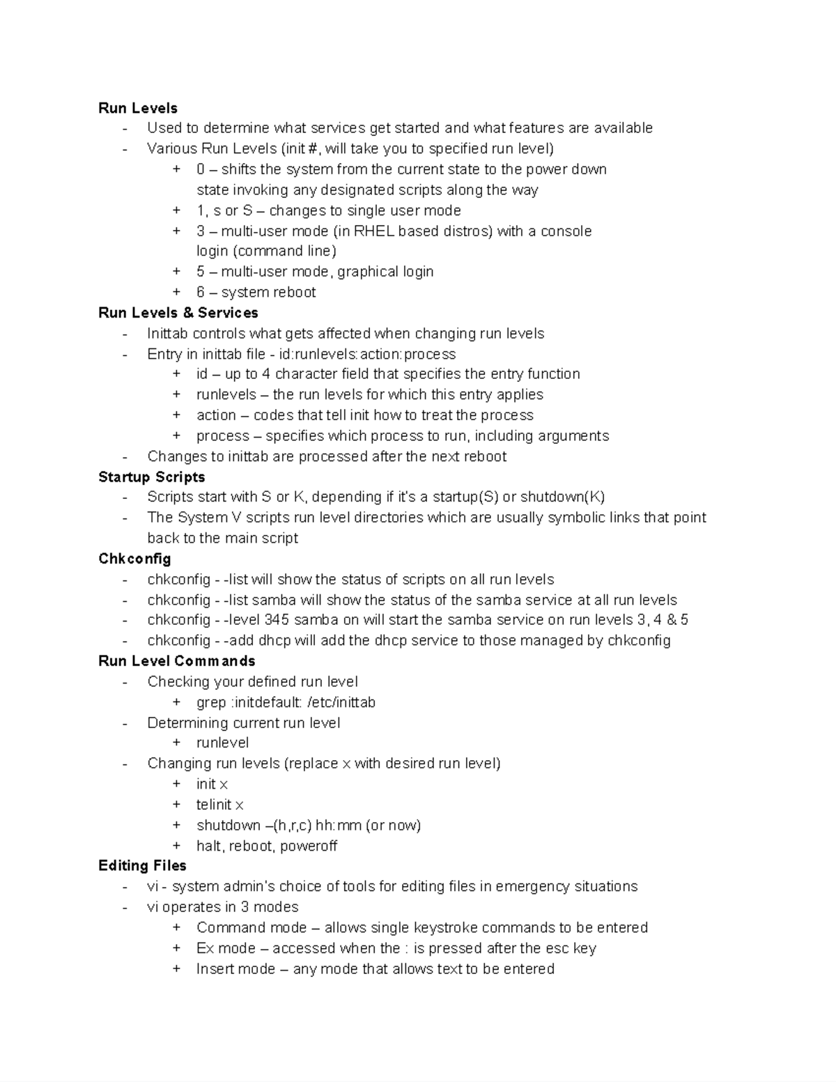 IT 340 Notes - Google Docs Part 2 - Run Levels - Used to determine what ...